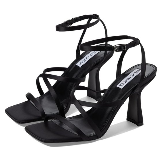 Steve Madden | Shoes | Steve Madden Brendi Black Satin Strappy Square ...
